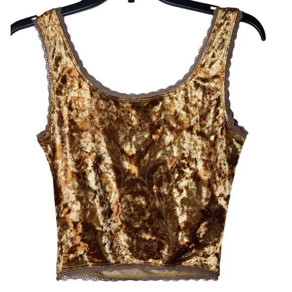 SHEIN | Tops | Shein Lace Trim Floral Velvet Crop Tank Top Size Small ...